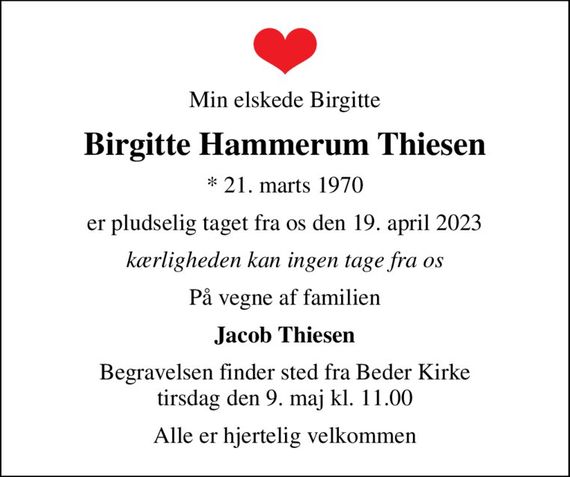 Birgitte Hammerum Thiesen | Dødsannoncer i Danmark