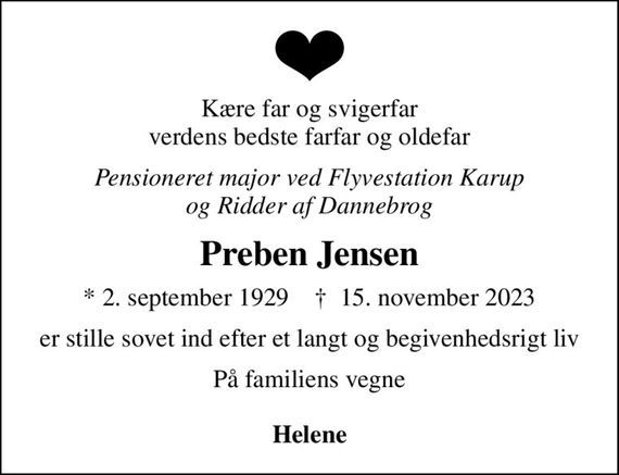 Preben Jensen | Dødsannoncer i Danmark