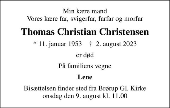 Thomas Christian Christensen | Dødsannoncer i Danmark
