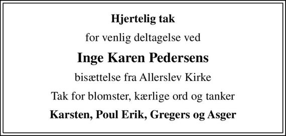 Inge Karen Pedersen | Dødsannoncer i Danmark