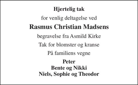 Rasmus Christian Madsen | Dødsannoncer i Danmark