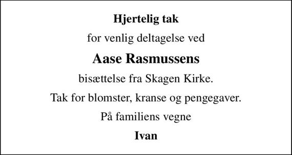 Aase Rasmussen | Dødsannoncer i Danmark