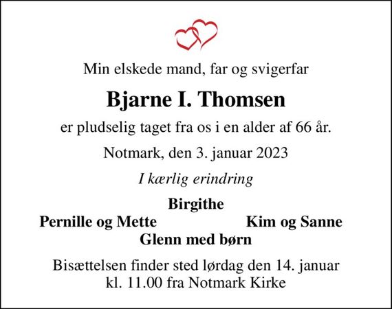 Bjarne I. Thomsen | Dødsannoncer i Danmark