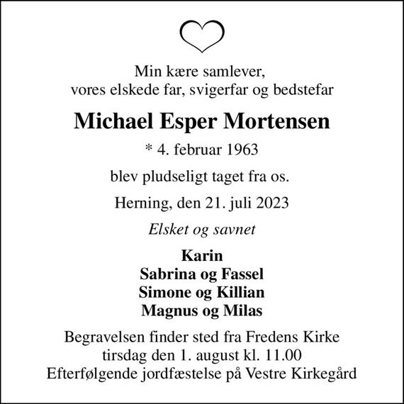 Michael Esper Mortensen | Dødsannoncer i Danmark