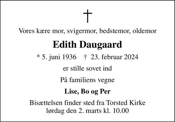 Edith Daugaard | Dødsannoncer i Danmark