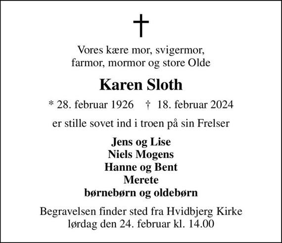 Karen Sloth | Dødsannoncer i Danmark