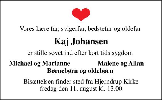 Kaj Johansen | Dødsannoncer i Danmark