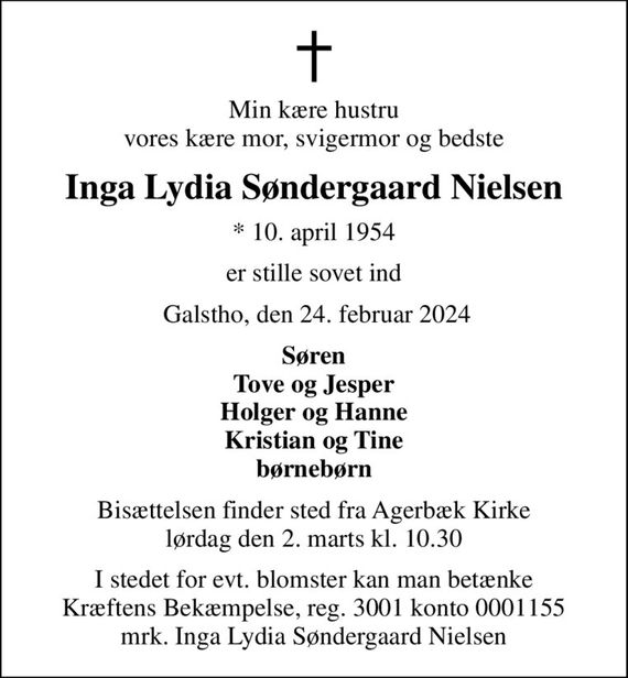 Inga Lydia Søndergaard Nielsen | Dødsannoncer i Danmark