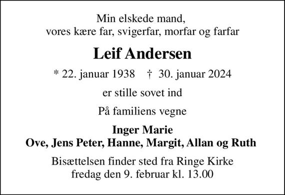 Leif Andersen | Dødsannoncer i Danmark