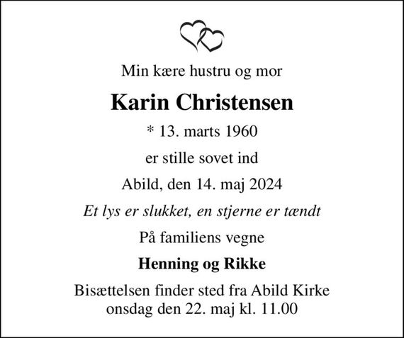 Karin Christensen | Dødsannoncer i Danmark