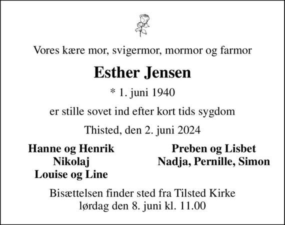 Esther Jensen | Dødsannoncer i Danmark