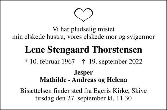 Lene Stengaard Thorstensen | Dødsannoncer i Danmark