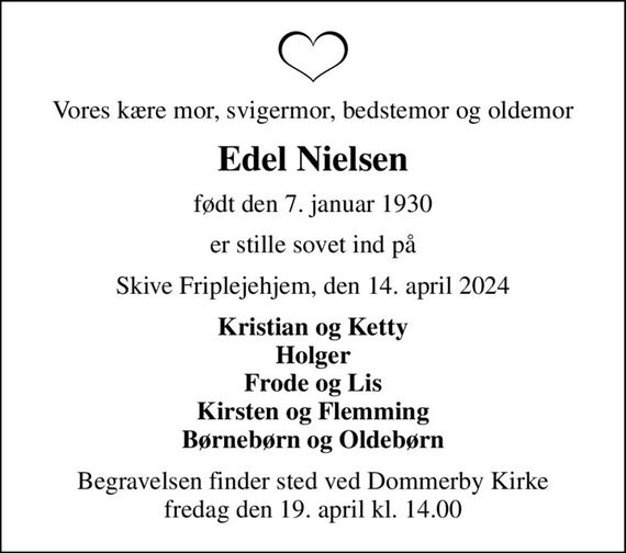 Edel Nielsen | Dødsannoncer i Danmark