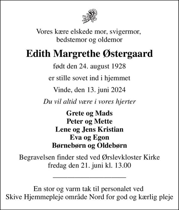 Edith Margrethe Østergaard | Dødsannoncer i Danmark