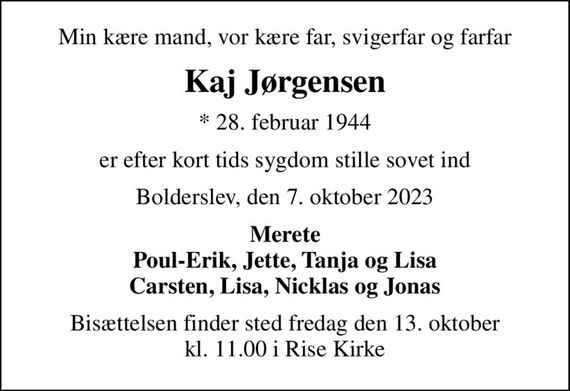 Kaj Jørgensen | Dødsannoncer i Danmark