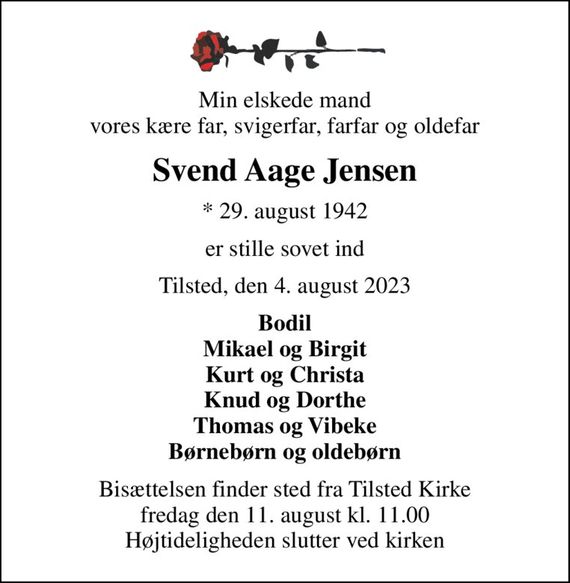 Svend Aage Jensen | Dødsannoncer i Danmark