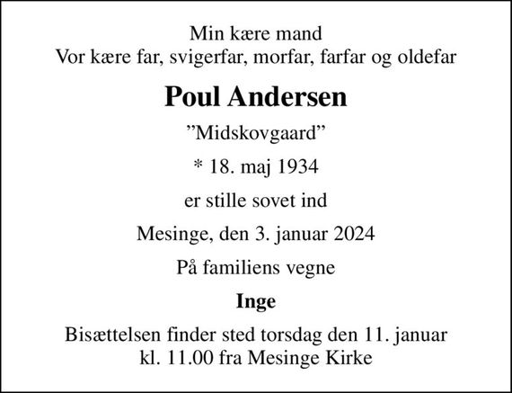 Poul Andersen | Dødsannoncer i Danmark