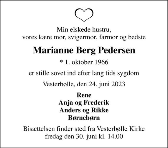 Marianne Berg Pedersen | Dødsannoncer i Danmark