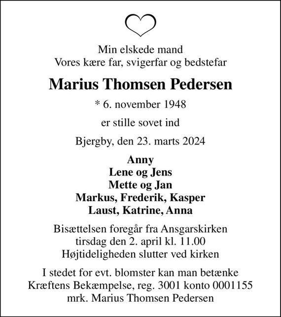 Marius Thomsen Pedersen | Dødsannoncer i Danmark