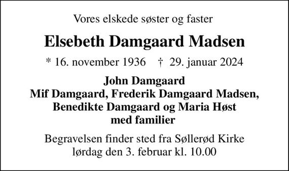 Elsebeth Damgaard Madsen | Dødsannoncer i Danmark