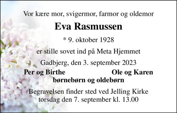 Eva Rasmussen | Dødsannoncer i Danmark