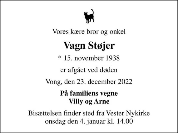 Vagn Støjer | Dødsannoncer i Danmark