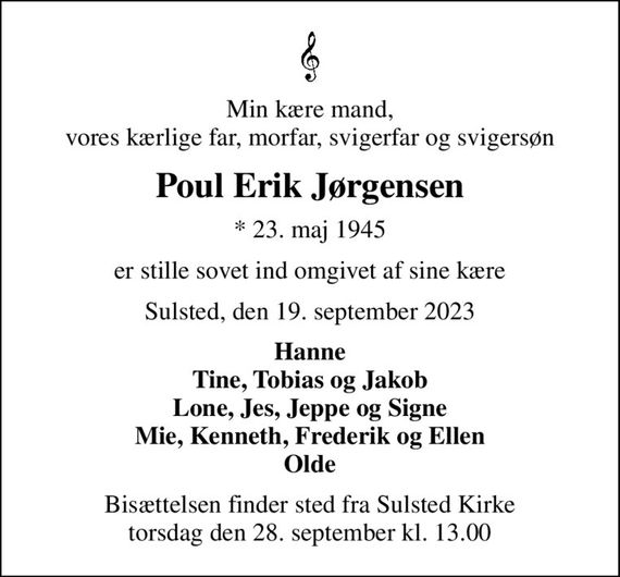 Poul Erik Jørgensen | Dødsannoncer i Danmark