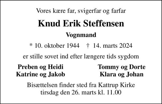 Knud Erik Steffensen | Dødsannoncer i Danmark