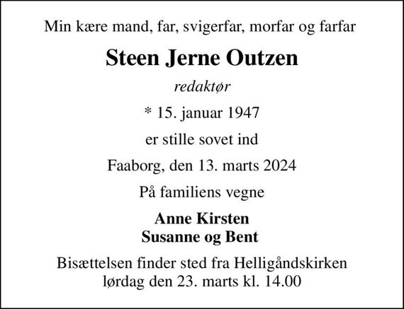 Steen Jerne Outzen | Dødsannoncer i Danmark