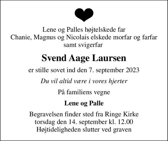 Svend Aage Laursen | Dødsannoncer i Danmark