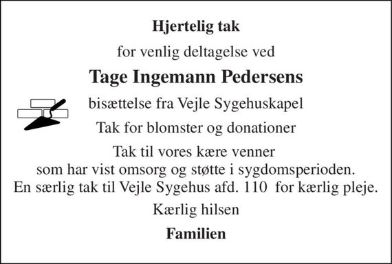 Tage Ingemann Pedersen | Dødsannoncer i Danmark