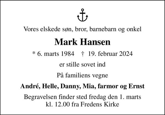 Mark Hansen | Dødsannoncer i Danmark