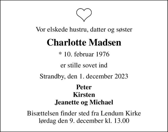 Charlotte Madsen | Dødsannoncer i Danmark