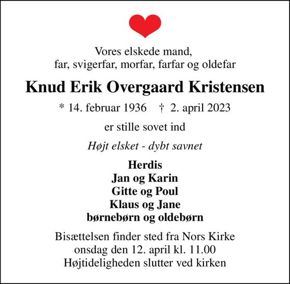 Knud Erik Overgaard Kristensen | Dødsannoncer i Danmark