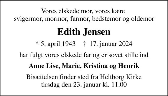 Edith Jensen | Dødsannoncer i Danmark