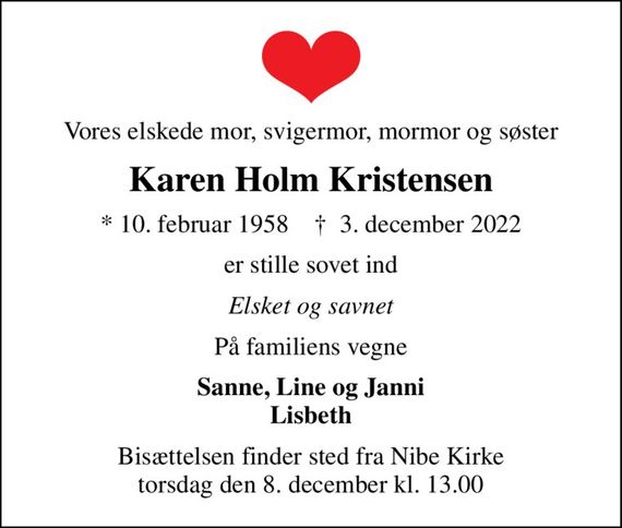 Karen Holm Kristensen | Dødsannoncer i Danmark