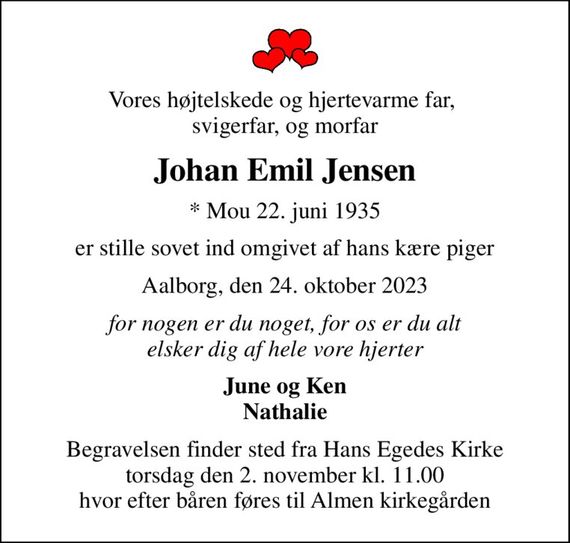 Johan Emil Jensen | Dødsannoncer i Danmark