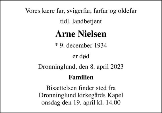 Arne Nielsen | Dødsannoncer i Danmark