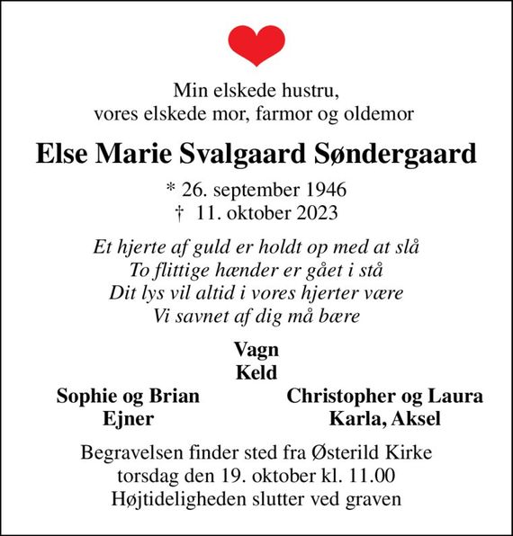 Else Marie Svalgaard Søndergaard | Dødsannoncer i Danmark