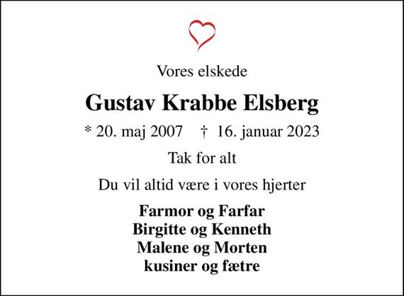 Gustav Krabbe Elsberg | Dødsannoncer i Danmark