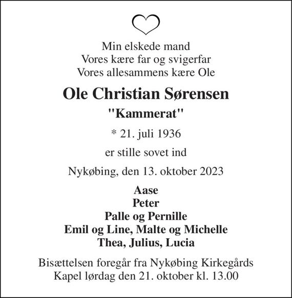 Ole Christian Sørensen | Dødsannoncer i Danmark