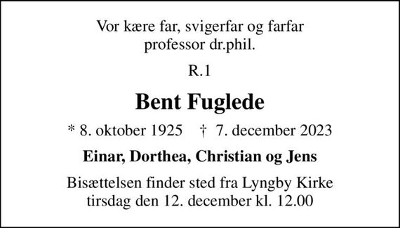Bent Fuglede | Dødsannoncer i Danmark