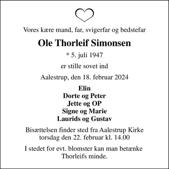 Ole Thorleif Simonsen | Dødsannoncer i Danmark