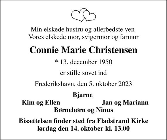 Connie Marie Christensen | Dødsannoncer i Danmark