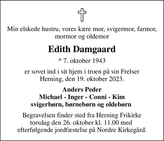 Edith Damgaard | Dødsannoncer i Danmark
