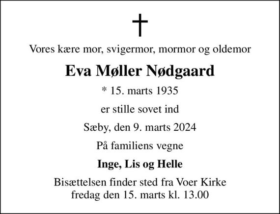 Eva Møller Nødgaard | Dødsannoncer i Danmark