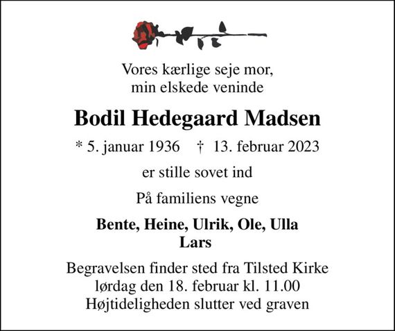 Bodil Hedegaard Madsen | Dødsannoncer i Danmark