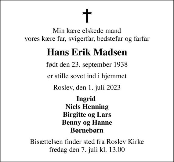 Hans Erik Madsen | Dødsannoncer i Danmark