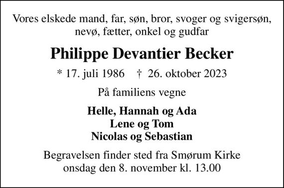 Philippe Devantier Becker | Dødsannoncer i Danmark
