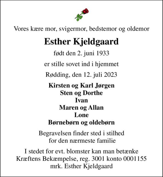 Esther Kjeldgaard | Dødsannoncer i Danmark